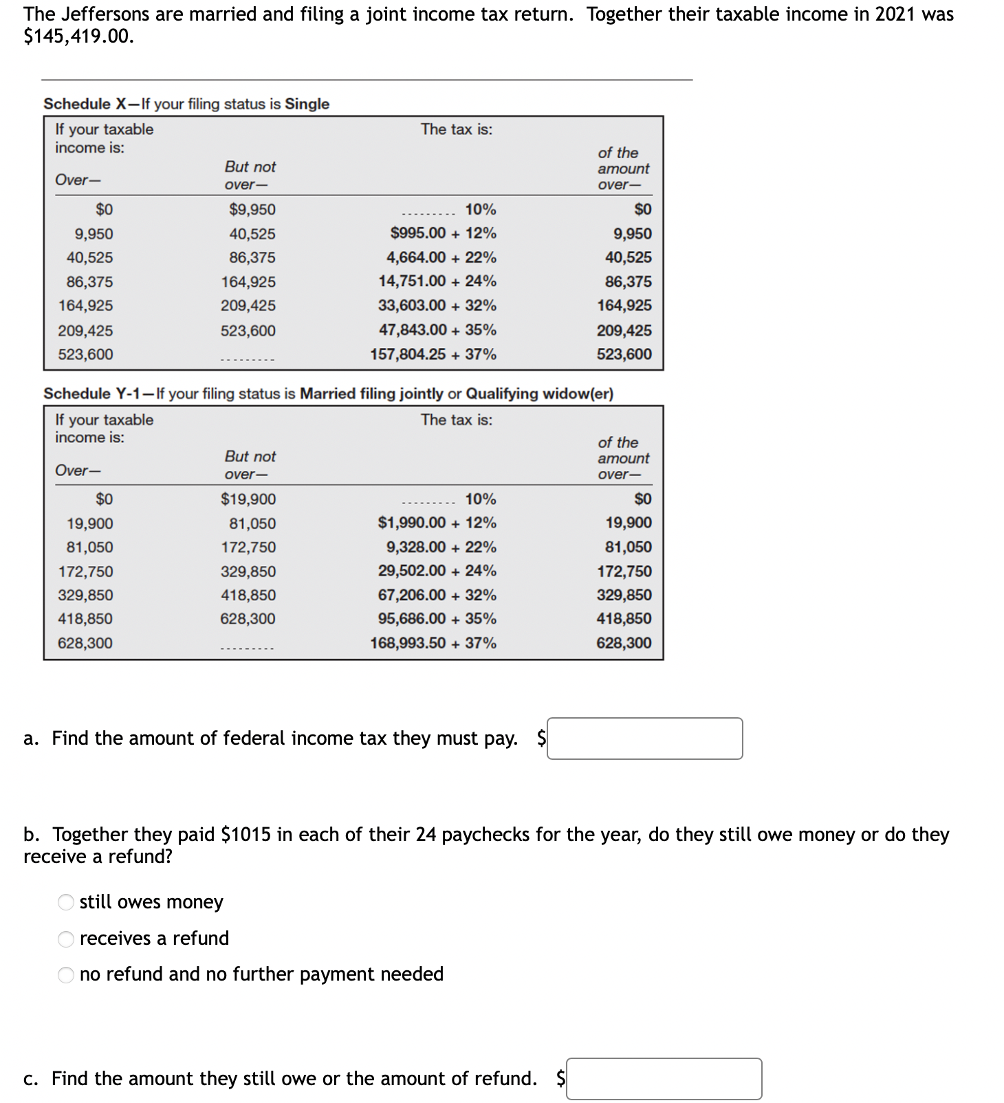 Solved The Jeffersons are married and filing a joint income | Chegg.com