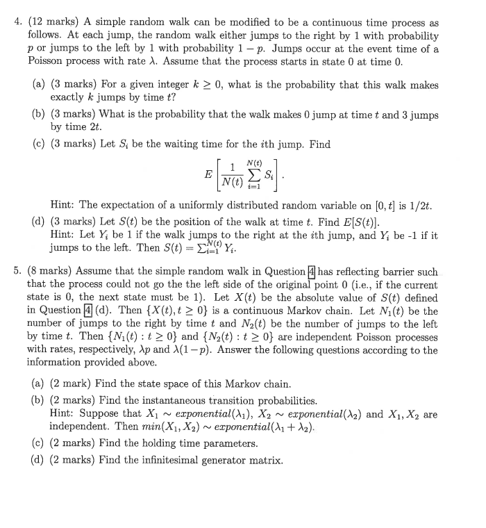 Solved 4. (12 marks) A simple random walk can be modified to | Chegg.com