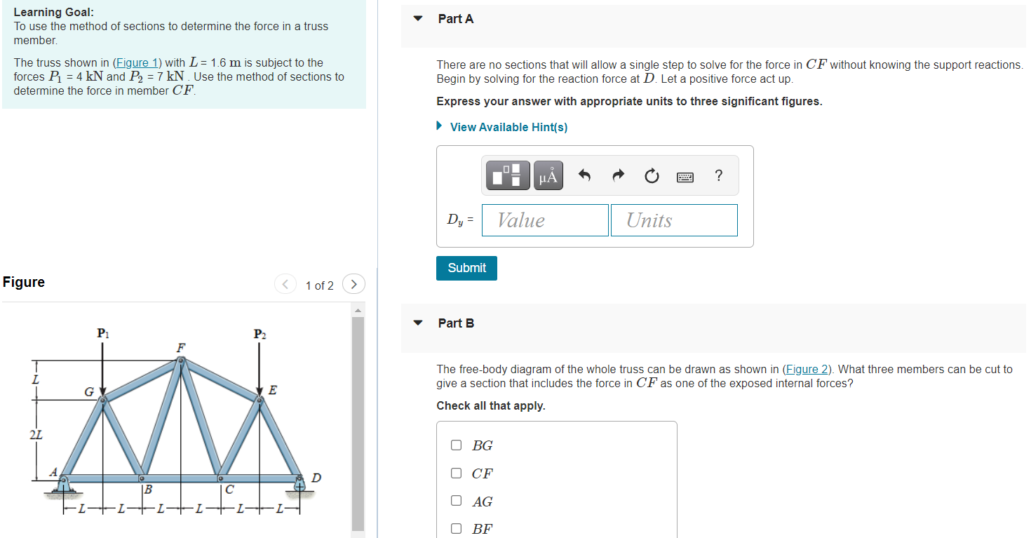 Solved Part A Learning Goal: To use the method of sections | Chegg.com