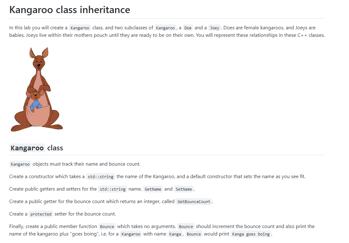 Solved Kangaroo class inheritance In this lab you will | Chegg.com