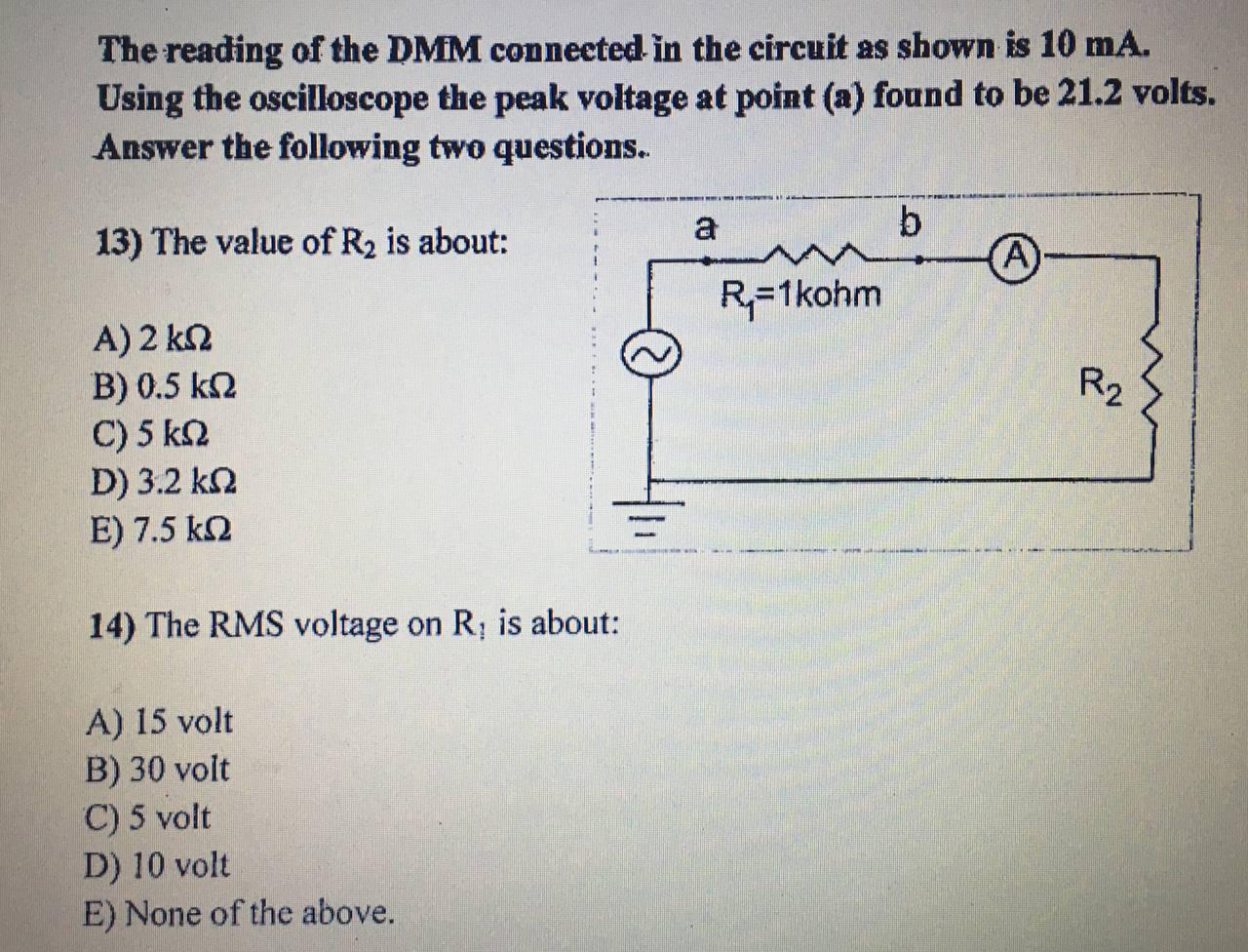 Solved The reading of the DMM connected in the circuit as | Chegg.com