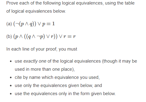 Solved Prove each of the following logical equivalences, | Chegg.com