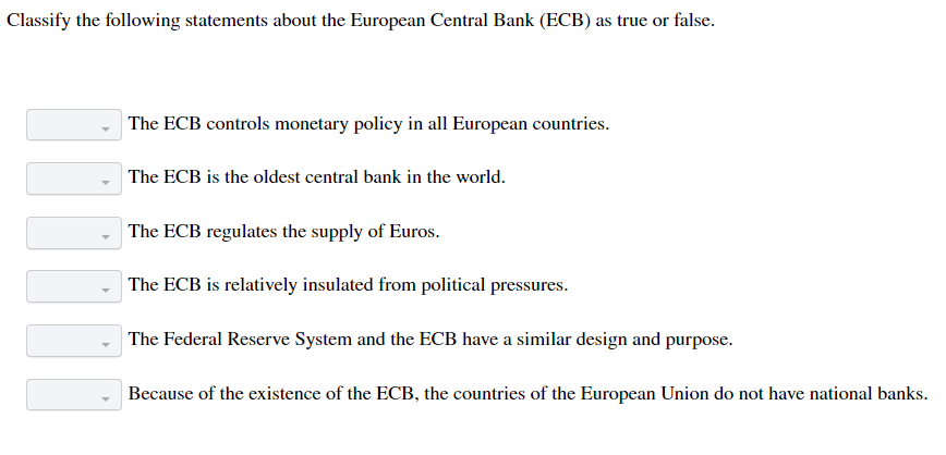 Solved Classify the following statements about the European | Chegg.com