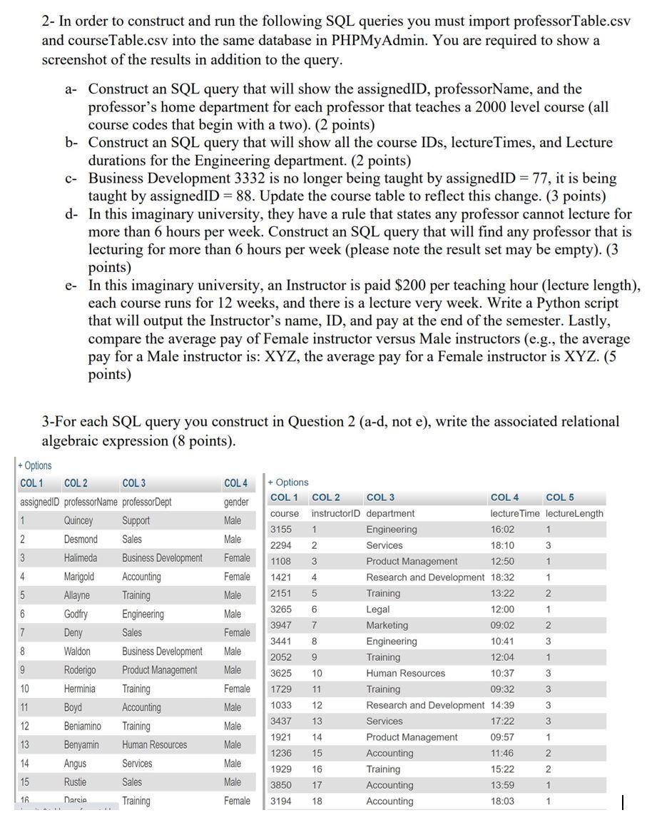 Solved 2- In order to construct and run the following SQL | Chegg.com