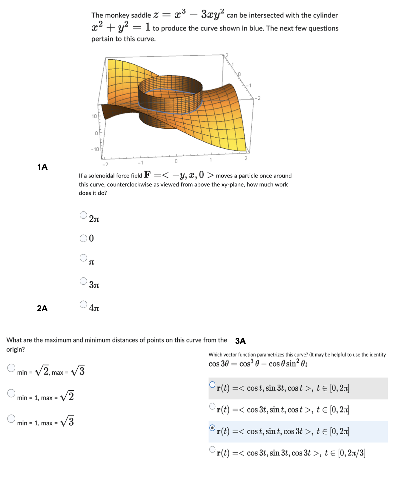 Solved The monkey saddle z=x3−3xy2 can be intersected with | Chegg.com