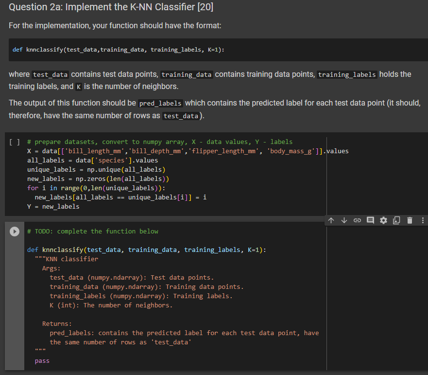 Solved Question 2a: Implement the K-NN Classifier [20] For | Chegg.com