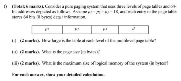 Solved (Total: 6 marks). Consider a pure paging system that | Chegg.com