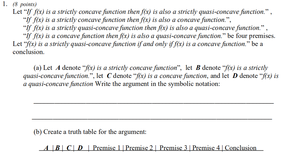 Solved 1. (8 points) Let “If f(x) is a strictly concave | Chegg.com