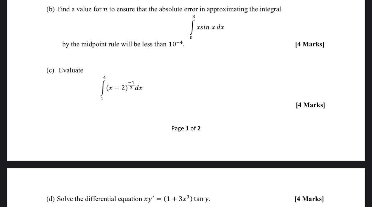 Solved (b) Find a value for n to ensure that the absolute | Chegg.com
