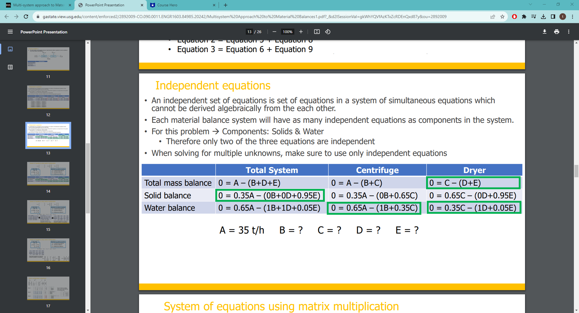 Independent equationsAn independent set of equations | Chegg.com