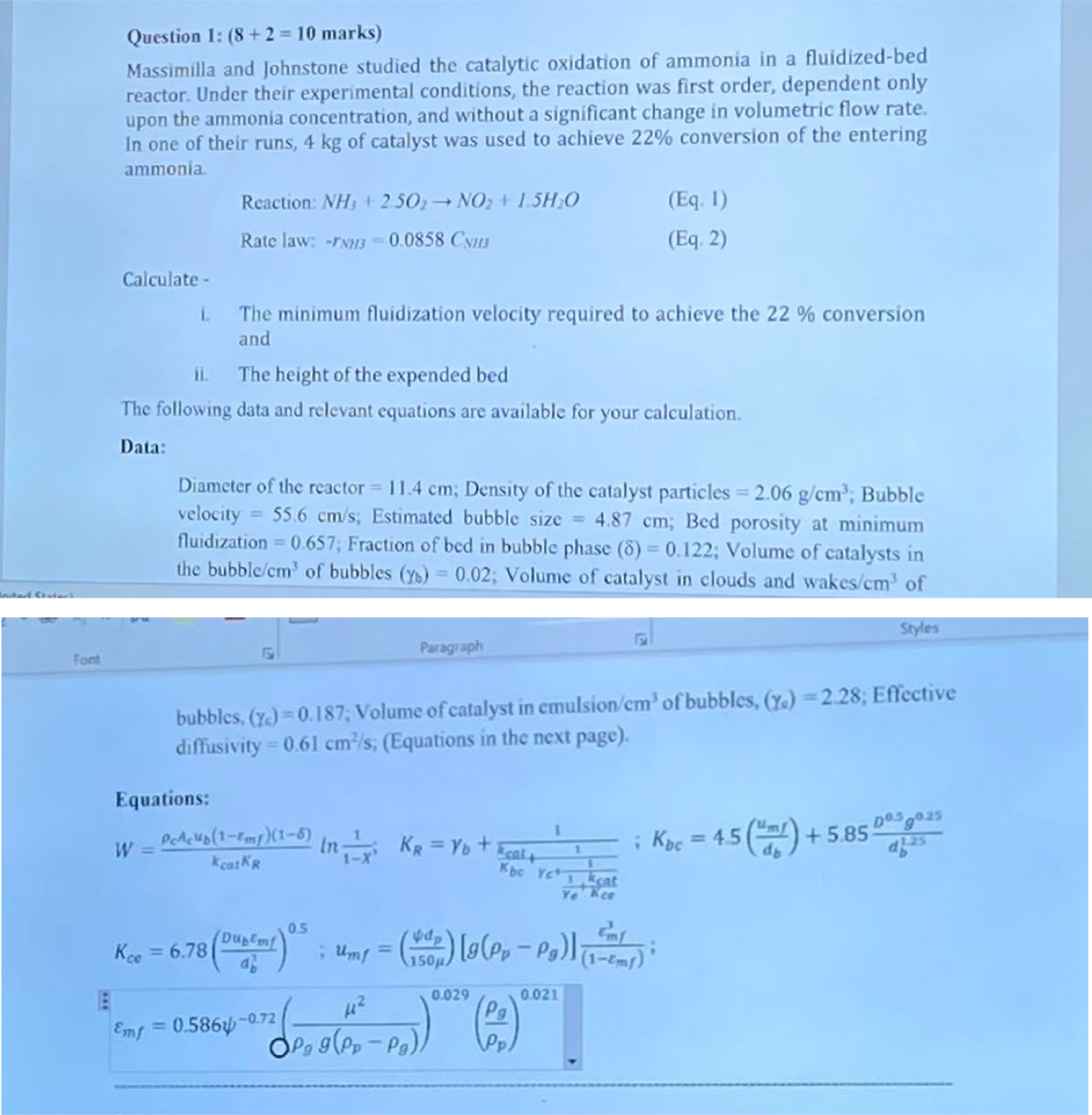 Solved bubbles, (yc)=0.187; Volume of ﻿catalyst in ﻿emulsion | Chegg.com