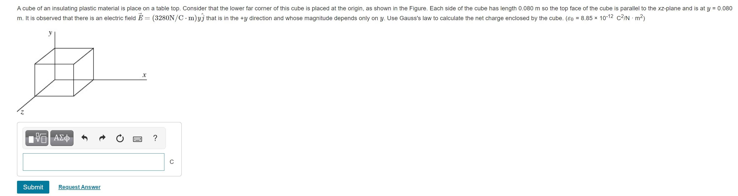 Solved A cube of an insulating plastic material is place on | Chegg.com