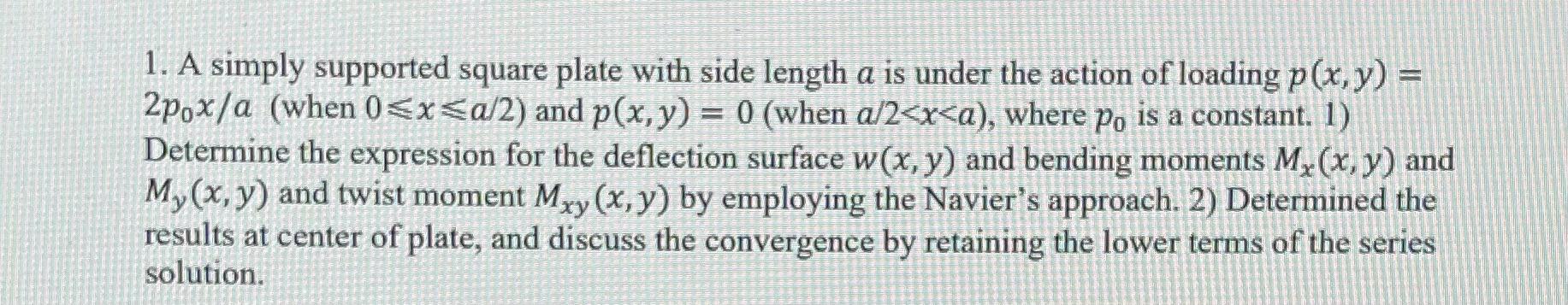 Solved A simply supported square plate with side length a is | Chegg.com