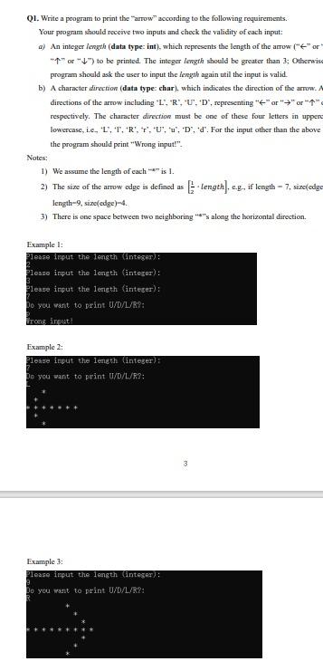 Solved Q1. Write a program to print the arrow according to | Chegg.com