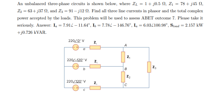 Solved An unbalanced three-phase circuits is shown below, | Chegg.com