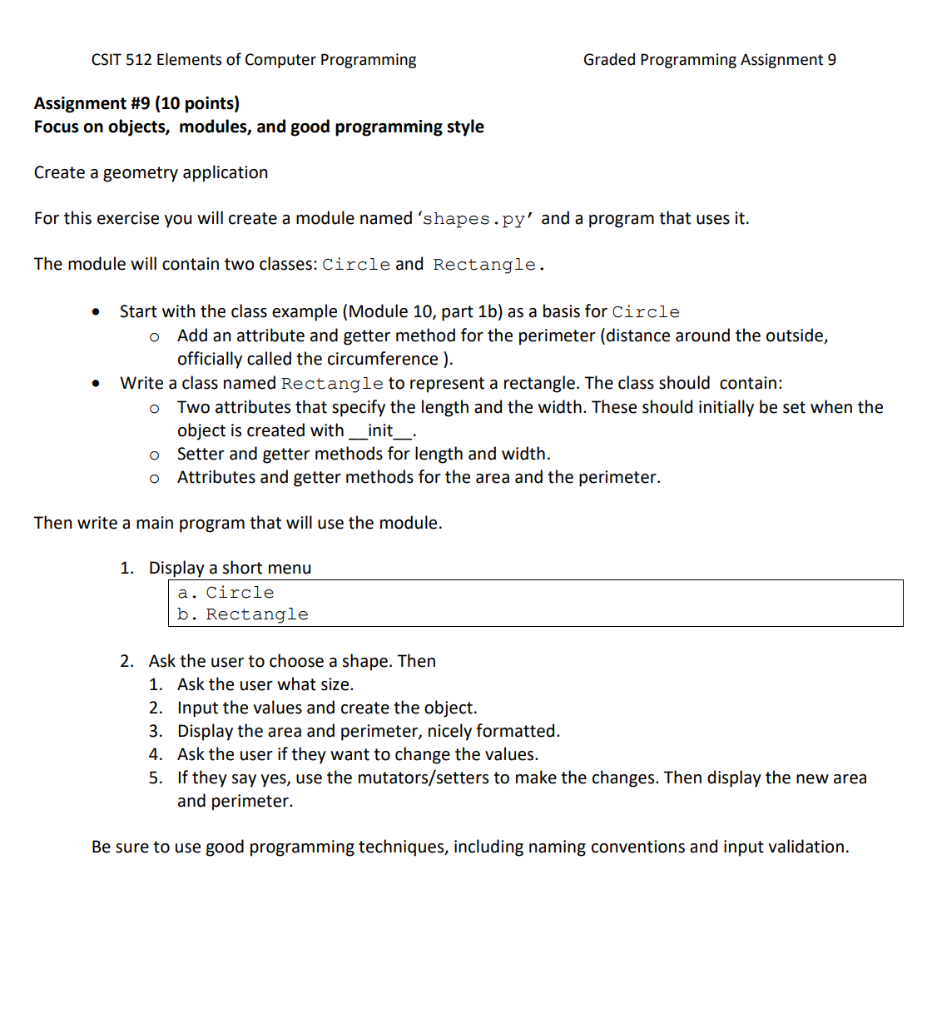 Solved CSIT 512 Elements of Computer Programming Graded | Chegg.com Solved CSIT 512 Elements of Computer Programming Graded | Chegg.com