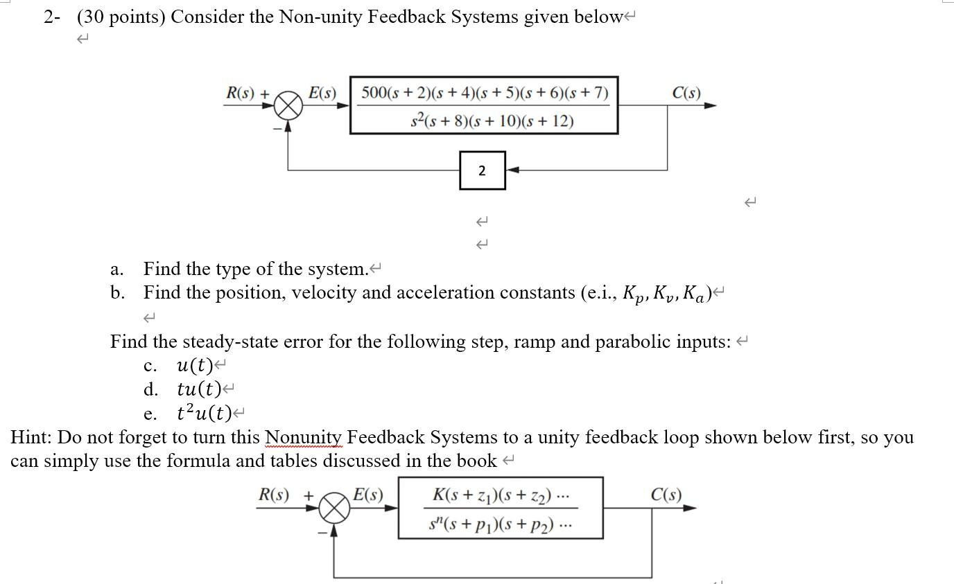 Solved 2- (30 points) Consider the Non-unity Feedback | Chegg.com
