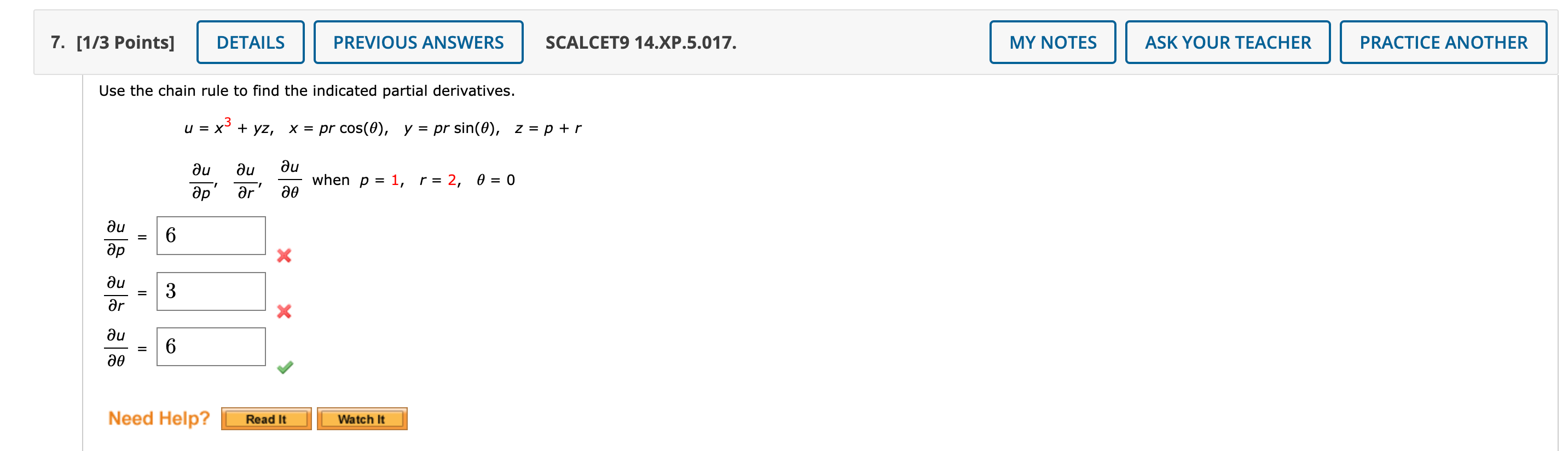Solved 1/3 Points] SCALCET9 14.XP.5.017. Use the chain rule | Chegg.com