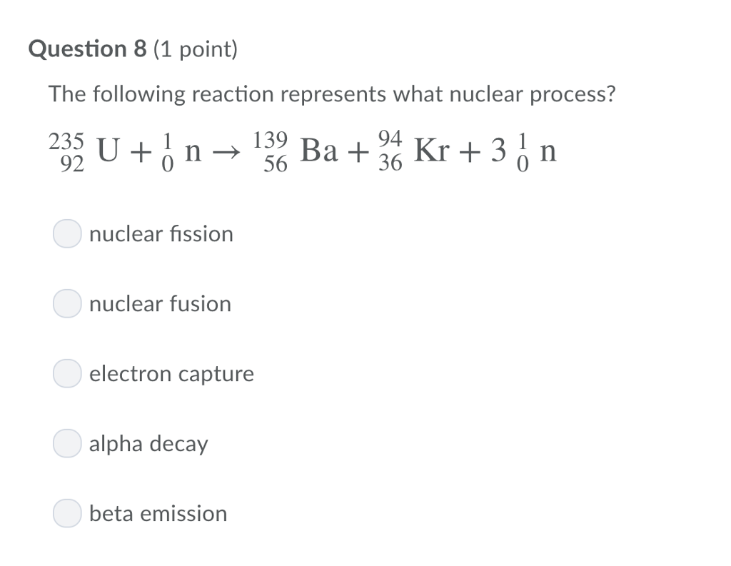 Solved Question 6 (1 point) The following reaction | Chegg.com