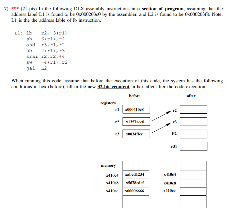 7) *** (21 pts) In the following DLX assembly | Chegg.com