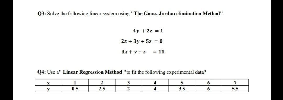 Solved Q3: Solve the following linear system using "The | Chegg.com
