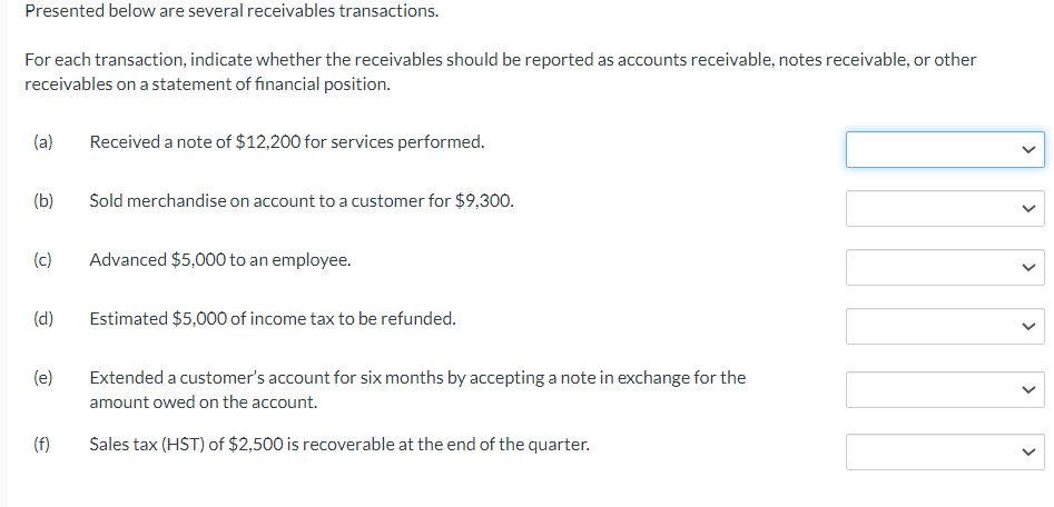 Solved Presented below are several receivables transactions. | Chegg.com