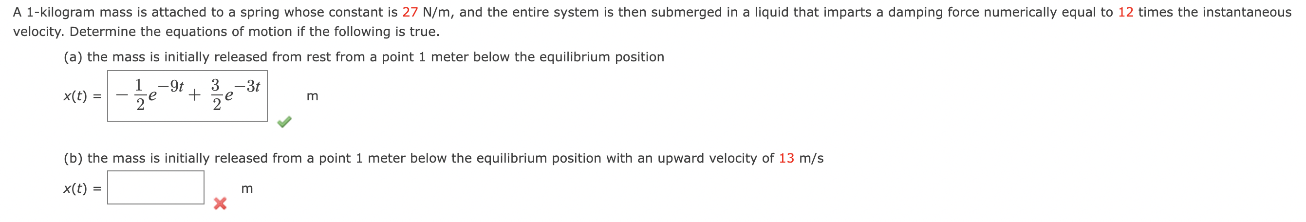 Solved A 1-kilogram mass is attached to a spring whose | Chegg.com