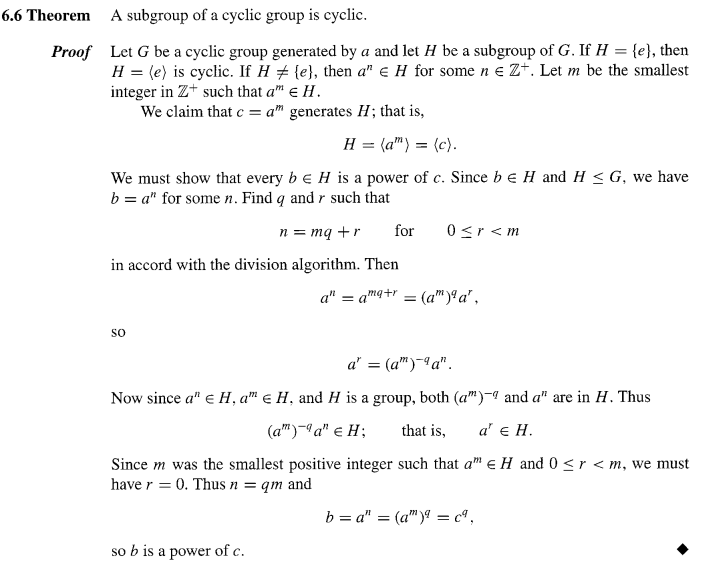 Solved 6.6 Theorem A subgroup of a cyclic group is cyclic. | Chegg.com