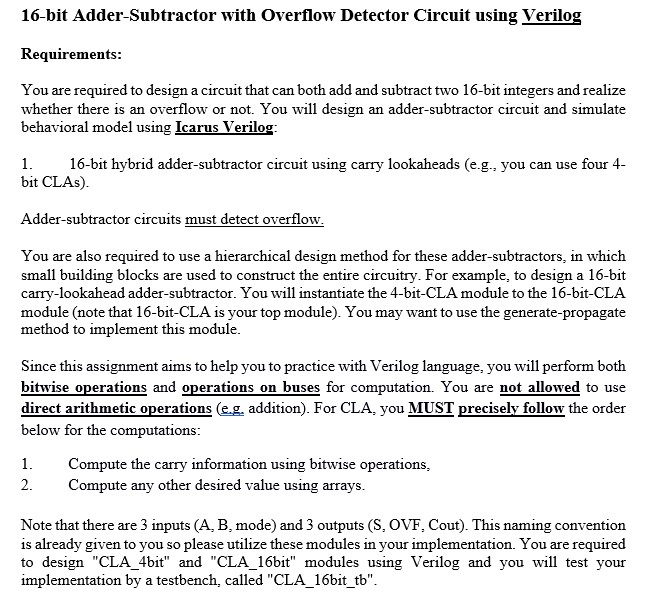 Solved 16-bit Adder-Subtractor with Overflow Detector | Chegg.com