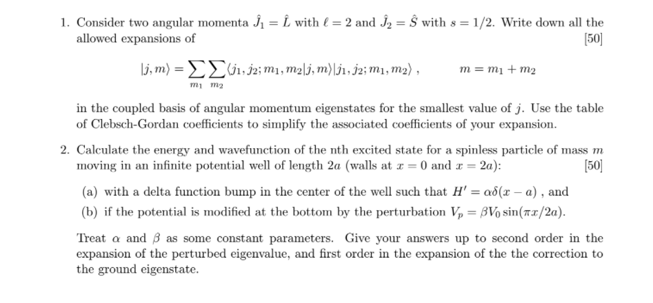 Solved 1. Consider two angular momenta ſi = Î with l = 2 and | Chegg.com