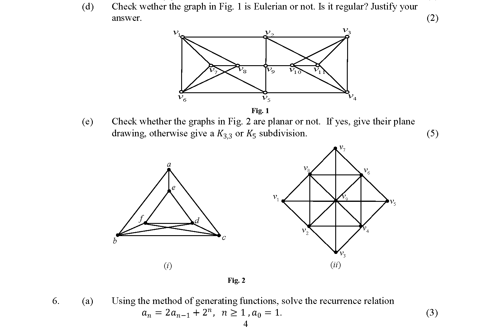 Solved (d) ﻿Check wether the graph in Fig. 1 ﻿is Eulerian or | Chegg.com