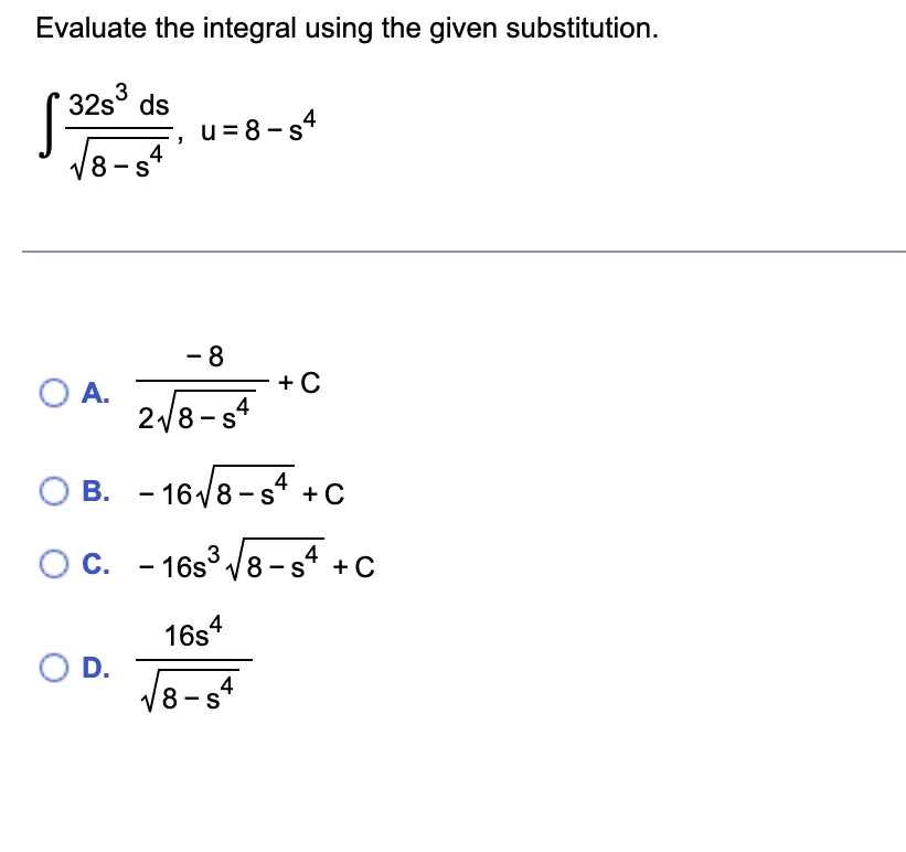Solved Evaluate the integral using the given substitution. | Chegg.com