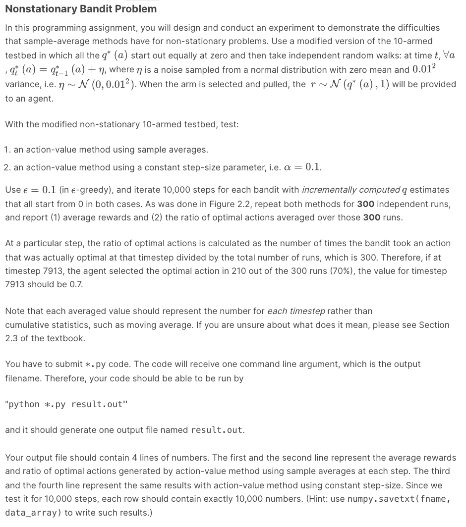 Solved I'm meant to implement a Nonstationary Bandit | Chegg.com