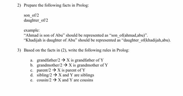Solved 2) Prepare the following facts in Prolog: son_of/2 | Chegg.com
