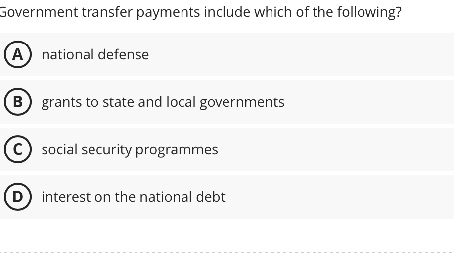 Solved Government transfer payments include which of the | Chegg.com