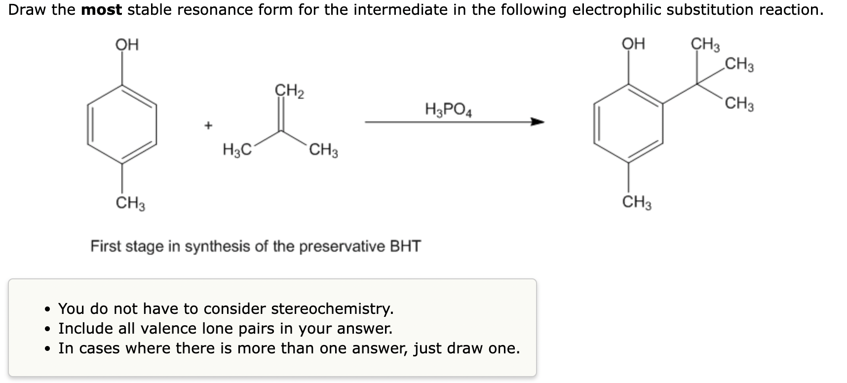 Solved First stage in synthesis of the preservative BHT - | Chegg.com