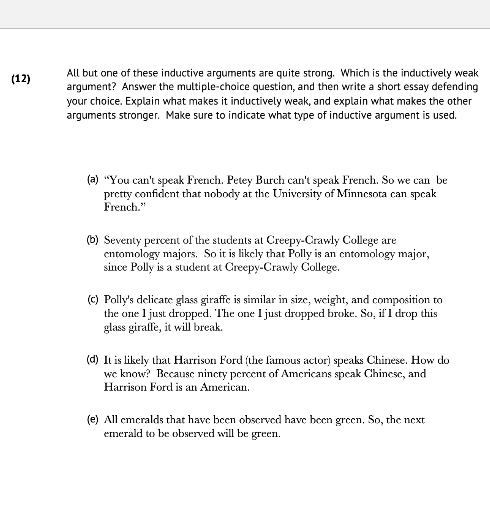 Solved ( 12) All but one of these inductive arguments are | Chegg.com