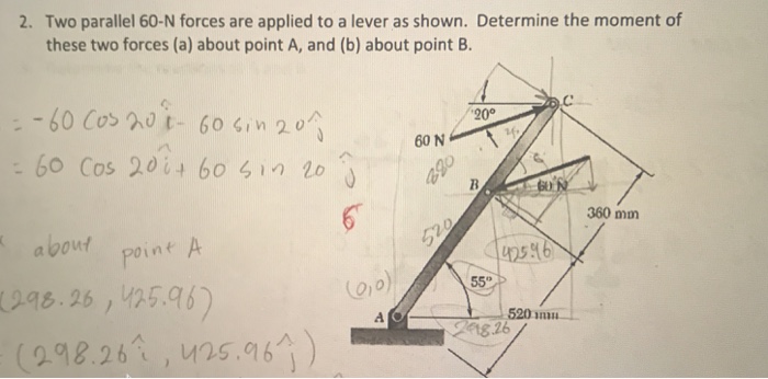 Solved 2. Two parallel 60-N forces are applied to a lever as | Chegg.com
