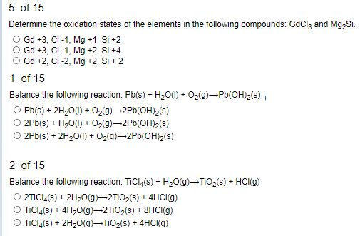 Solved 5 Of 15 Determine The Oxidation States Of The