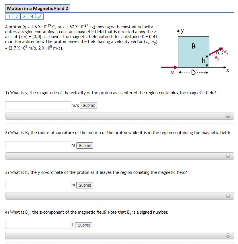 Solved A proton (q = 1.6 X 10-19 C, m = 1.67 X 10-27 kg) | Chegg.com