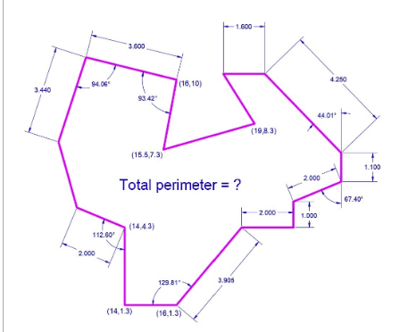 Find the total perimeter using rotate vs angle. CAD | Chegg.com