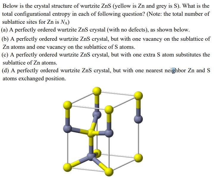 Below is the crystal structure of wurtzite ZnS | Chegg.com