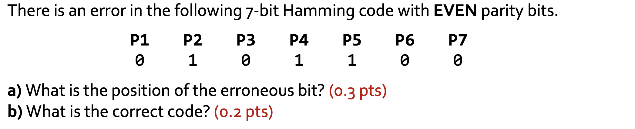 Solved a) What is the position of the erroneous bit? ( 0.3 | Chegg.com