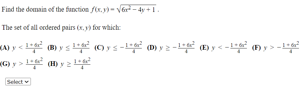 Solved Find the domain of the function f(x,y)=6x2−4y+1. The | Chegg.com