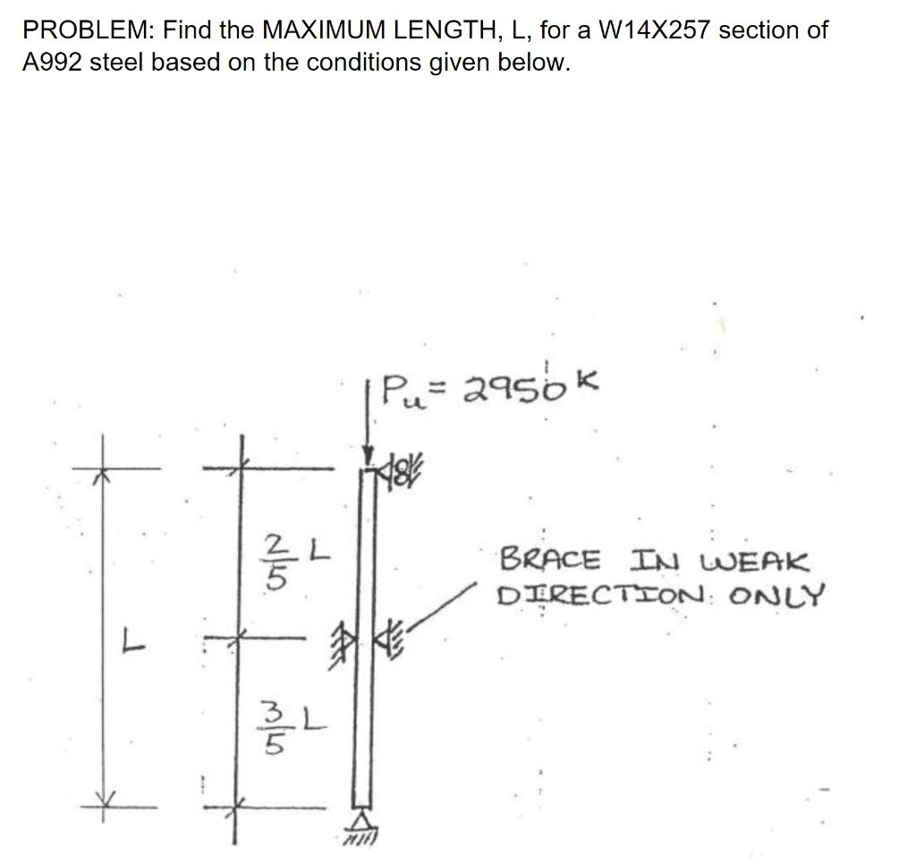 Solved PROBLEM: Find the MAXIMUM LENGTH, L, for a W14X257 | Chegg.com