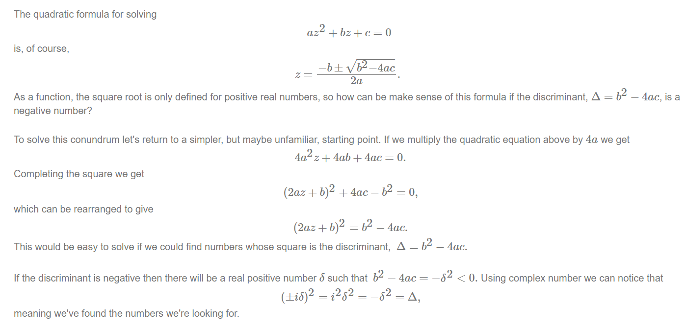 Solved The quadratic formula for solving az2 + bz+c=0 is, of | Chegg.com