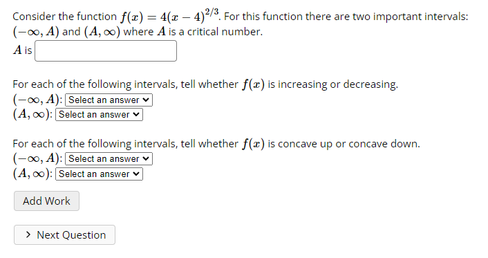 Solved Consider the function f(x)=4(x−4)2/3. For this | Chegg.com