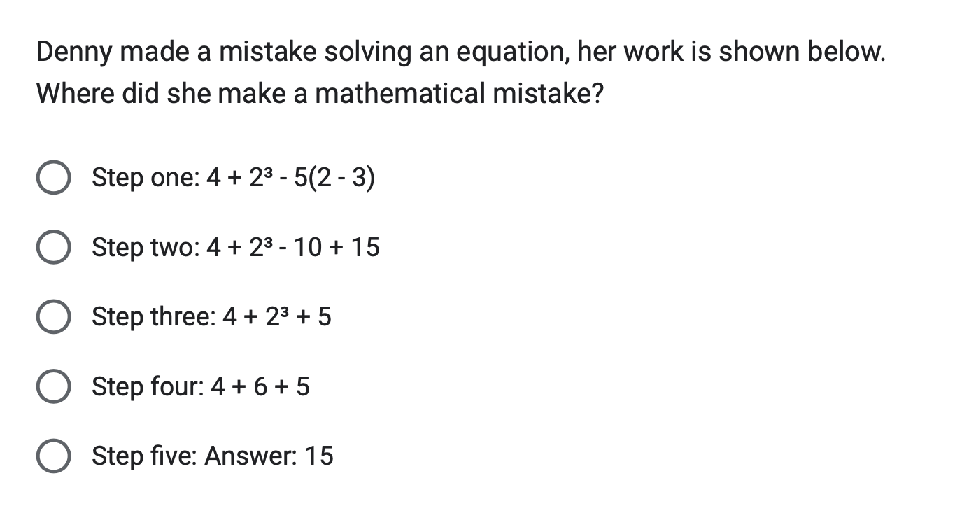 Solved Denny made a mistake solving an equation, her work is | Chegg.com