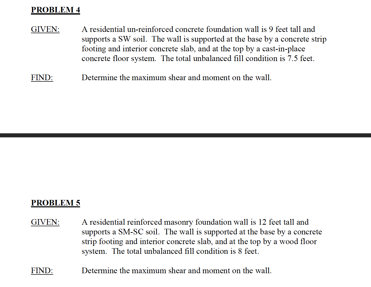 Solved PROBLEM 4 GIVEN: A residential un-reinforced concrete | Chegg.com