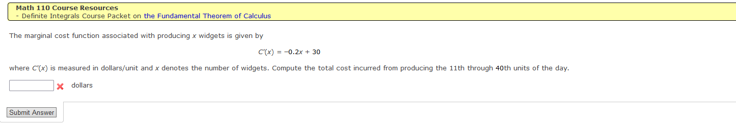 Solved Math 110 Course Resources - Definite Integrals Course | Chegg.com